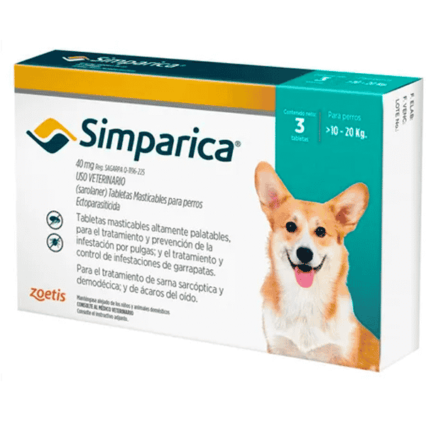Simparica Para Perros 10 A 20 Kg 3 Comprimidos | DIPET.CL